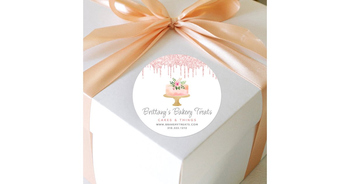 Bakery Cake Blush Pink Glitter Drip Pastry Dessert Classic Round ...