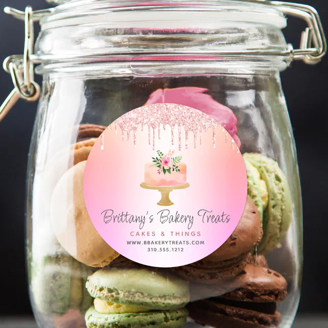 Bakery Cake Blush Pink Glitter Drips Rainbow Ombre Classic Round ...