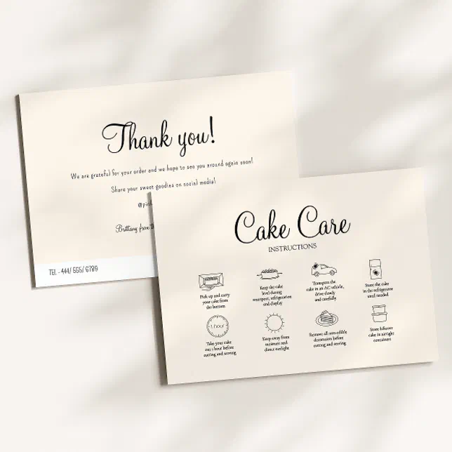 Bakery Cake Care Instruction Card | Zazzle