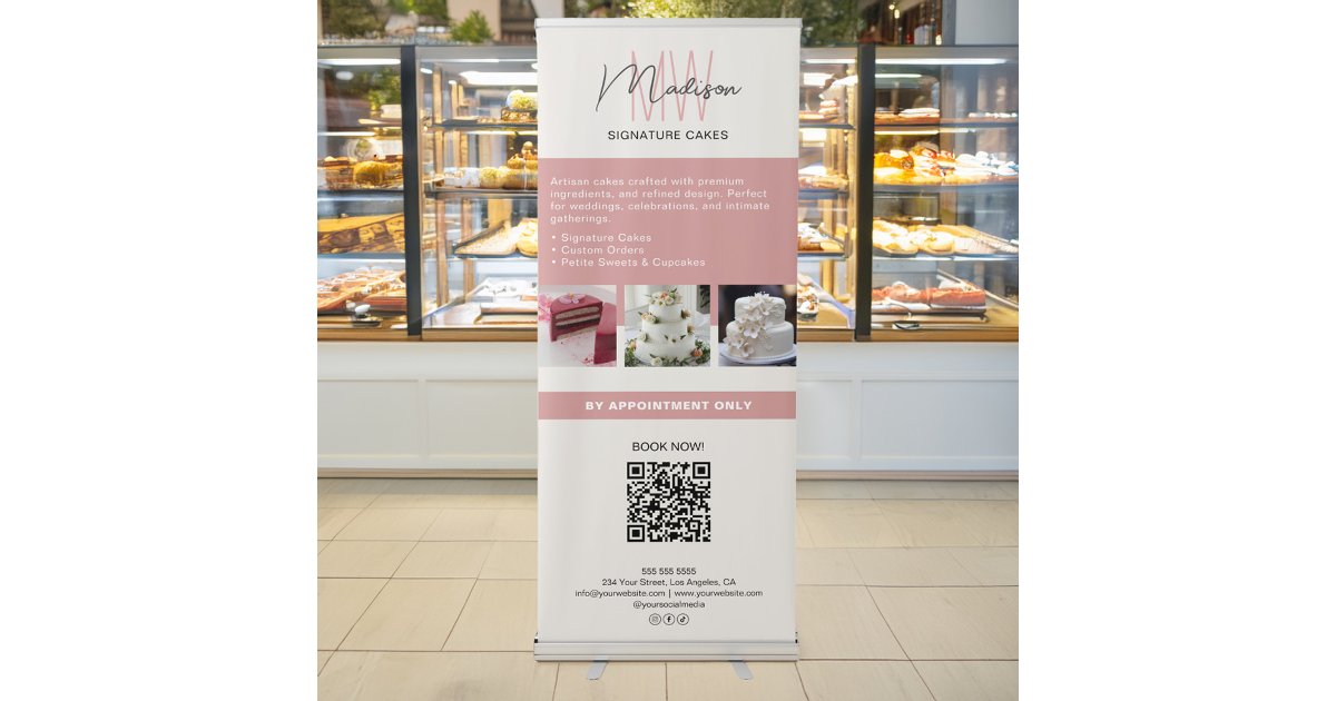 Bakery Cake Custom Monogram Retractable Banner | Zazzle