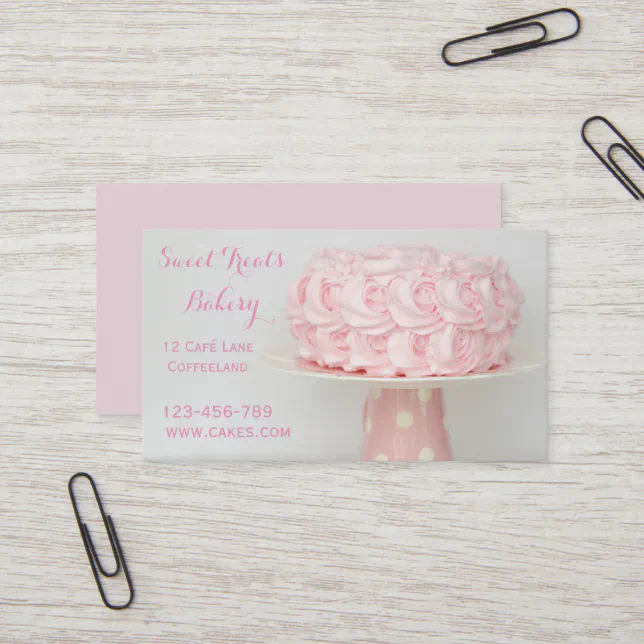 Bakery cake cute pink icing cake business card | Zazzle