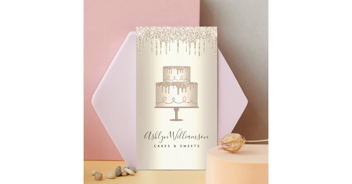 Bakery Cake Gold Glitter Drips Pastry Chef Dessert Business Card | Zazzle