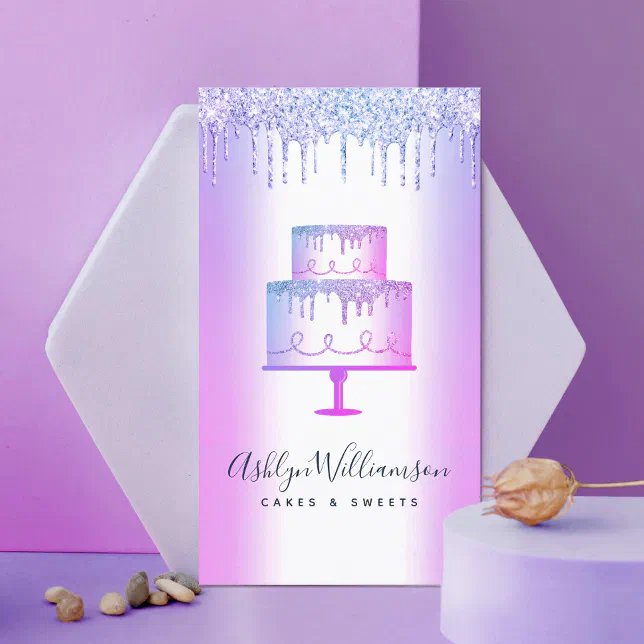 Bakery Cake Purple Glitter Drip Pastry Chef Luxury Business Card | Zazzle