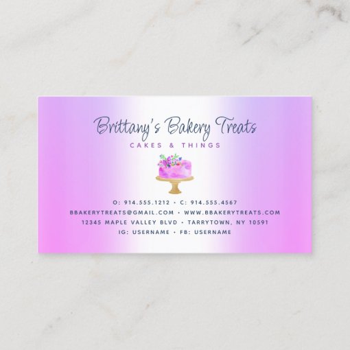 Bakery Cake Purple Glitter Drips Pastry Dessert Business Card | Zazzle