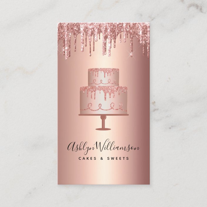 Bakery Cake Rose Gold Copper Glitter Drips Pastry Business Card ...