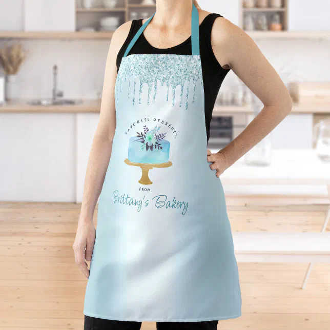Bakery Cake Turquoise Pastry Glitter Drips Dessert Apron | Zazzle