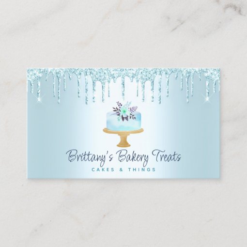 Bakery Cake Turquoise Pastry Glitter Drips Dessert Business Card | Zazzle