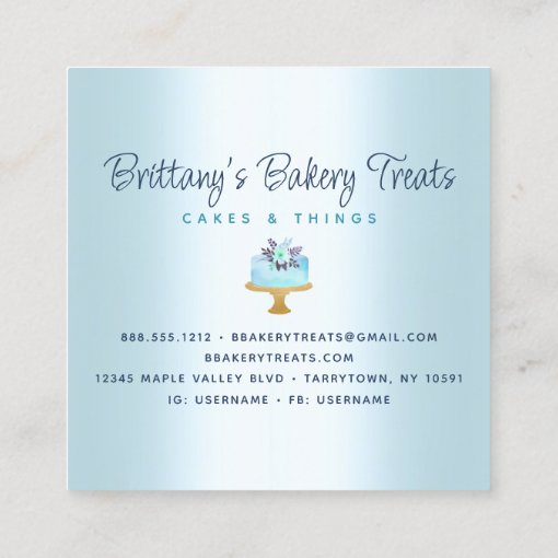 Bakery Cake Turquoise Pastry Glitter Drips Dessert Square Business Card ...