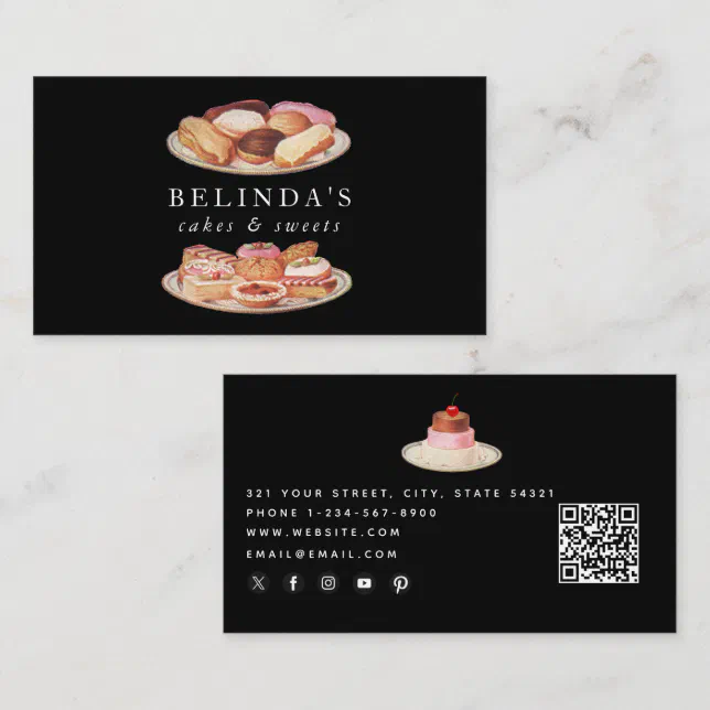 Bakery Cakes Sweets Baking QR Code Social Media Business Card | Zazzle