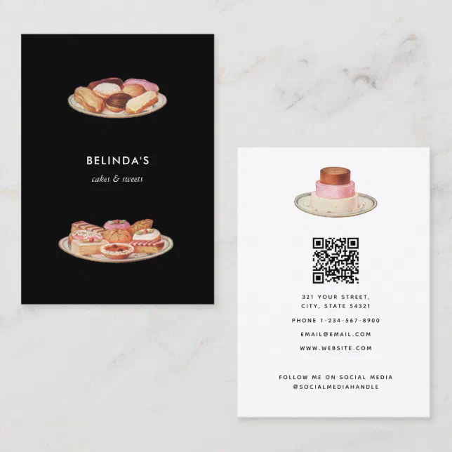 Bakery Cakes Sweets Baking QR Code Social Media Business Card | Zazzle