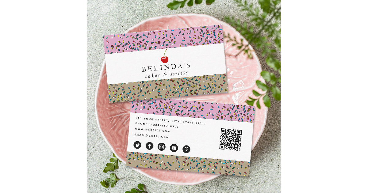 Bakery Cakes & Sweets QR Code Social Media Icons Business Card | Zazzle