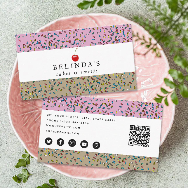 Bakery Cakes & Sweets QR Code Social Media Icons Business Card | Zazzle