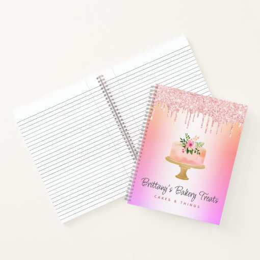 Bakery Catering Pastry Chef Rose Gold Glitter Drip Notebook | Zazzle