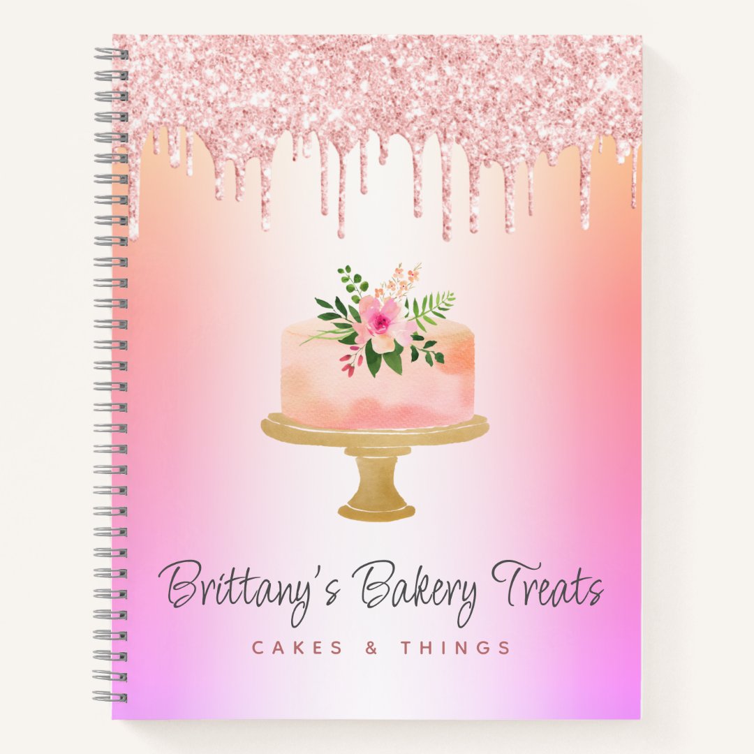 Bakery Catering Pastry Chef Rose Gold Glitter Drip Notebook | Zazzle