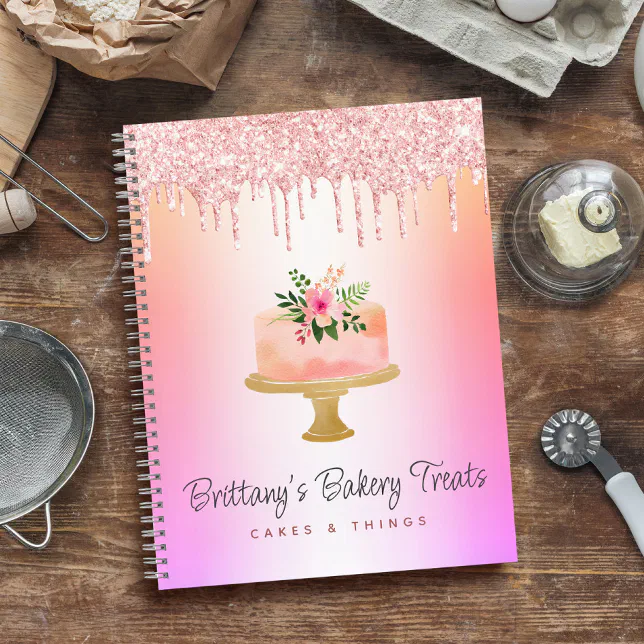 Bakery Catering Pastry Chef Rose Gold Glitter Drip Notebook | Zazzle