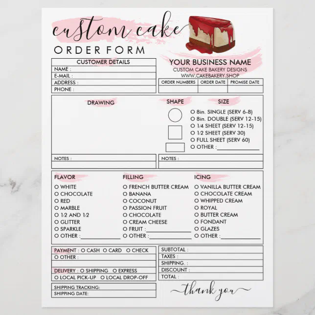 Bakery Cheese Cake Order Form Flyer | Zazzle