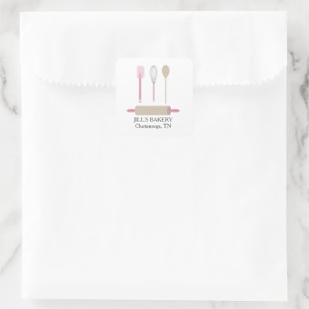 Bakery Chef Pink Kitchen Tools Food Business Square Sticker | Zazzle