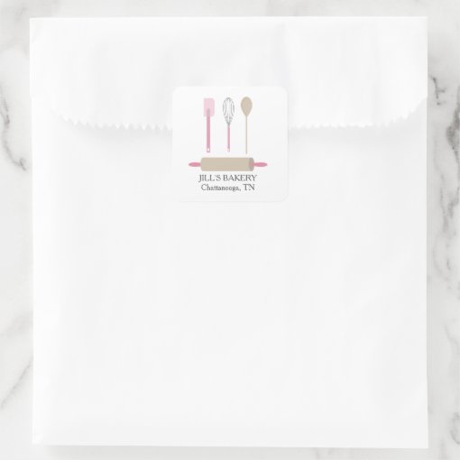 Bakery Chef Pink Kitchen Tools Food Business Square Sticker | Zazzle