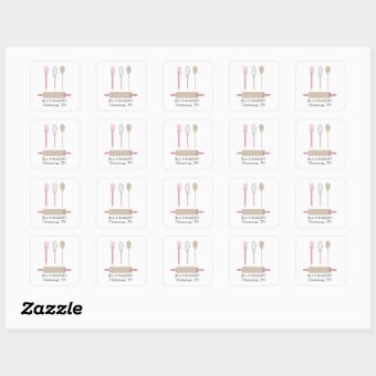 Bakery Chef Pink Kitchen Tools Food Business Square Sticker | Zazzle