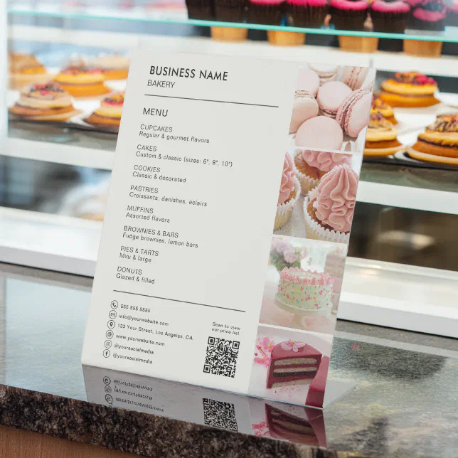 Bakery Cupcake Cake Shop Menu Business Pedestal Sign | Zazzle