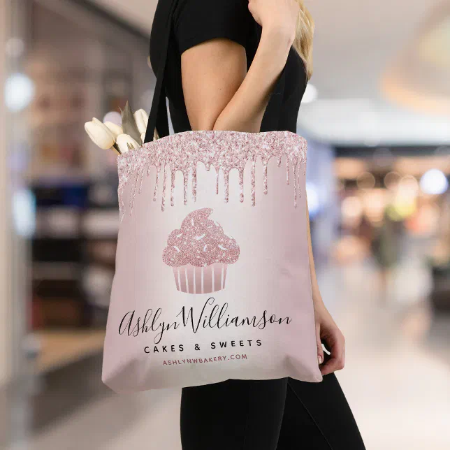Bakery Cupcake Pastry Chef Rose Gold Glitter Drips Tote Bag | Zazzle