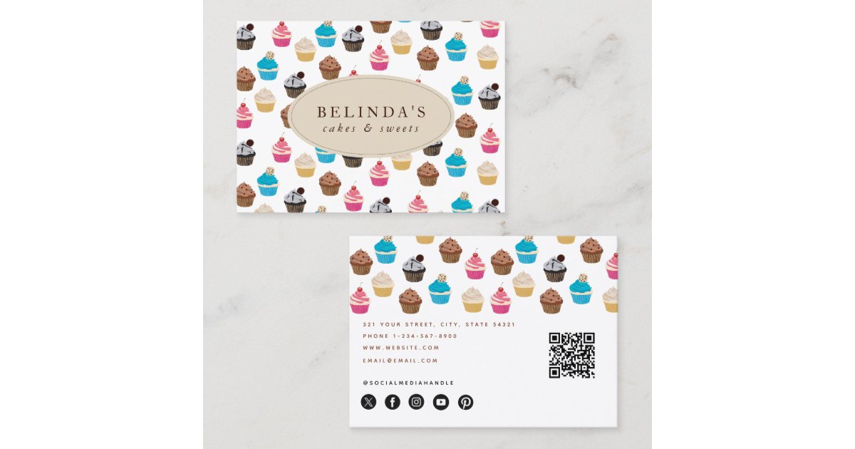 Bakery Cupcakes Sweets Baking QR Code Social Media Business Card | Zazzle