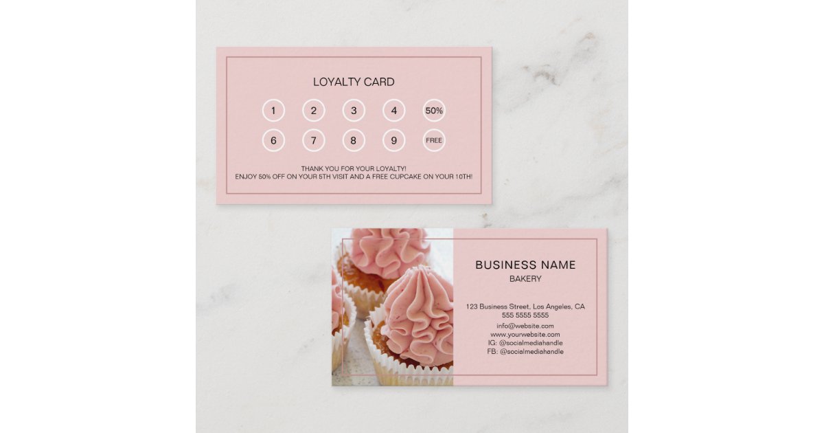 Bakery Customer Reward Custom Photo Pink Loyalty Card | Zazzle