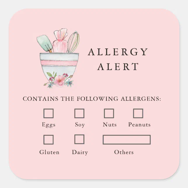 Bakery Food Safety Allergy Alert Baking utensils Square Sticker | Zazzle