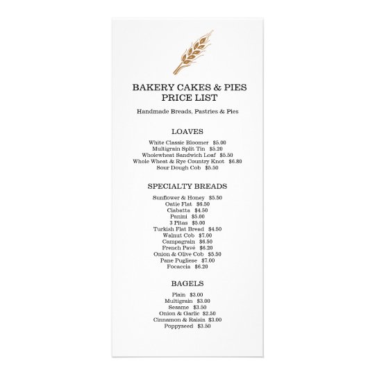 Bakery goods price list rack card | Zazzle.com