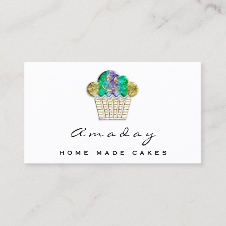 Bakery Home Made Cakes Logo Muffin Smile Gold Lux Business Card | Zazzle