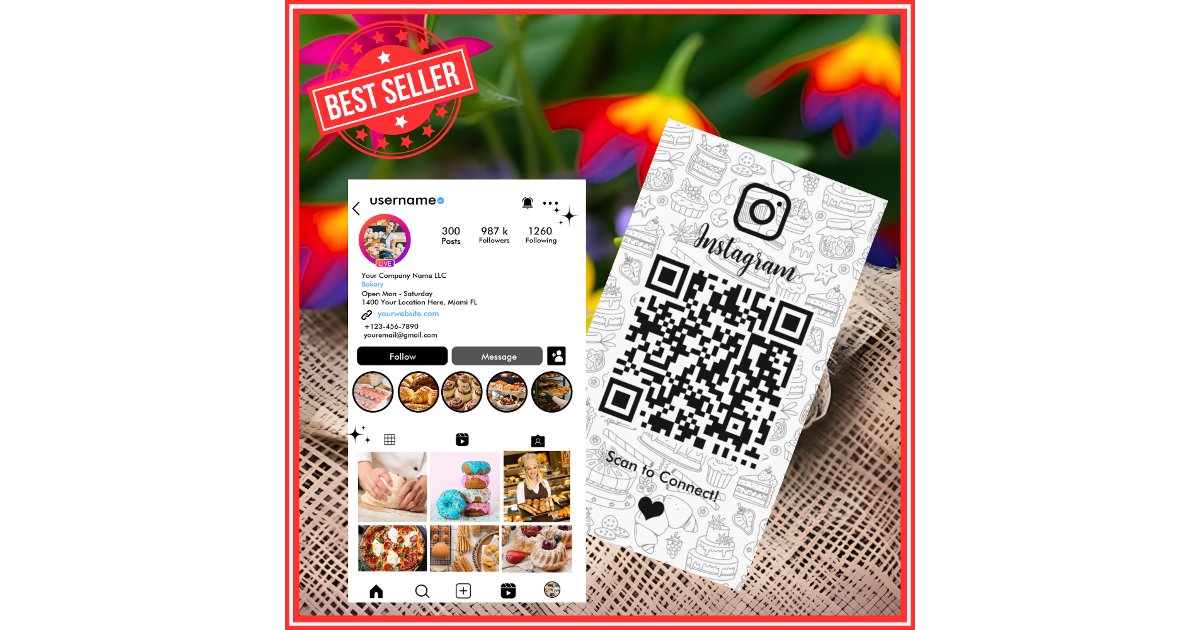 Bakery Instagram Chef White Pastry Caterer QR Code Business Card | Zazzle
