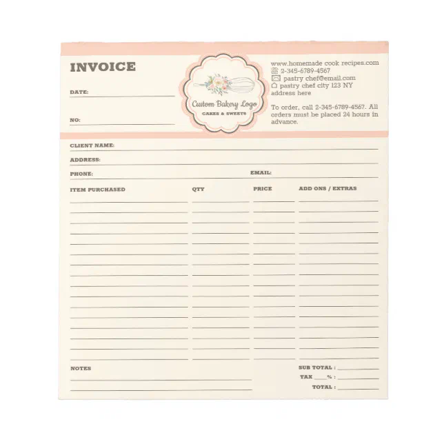 Bakery Invoice Notepad | Zazzle