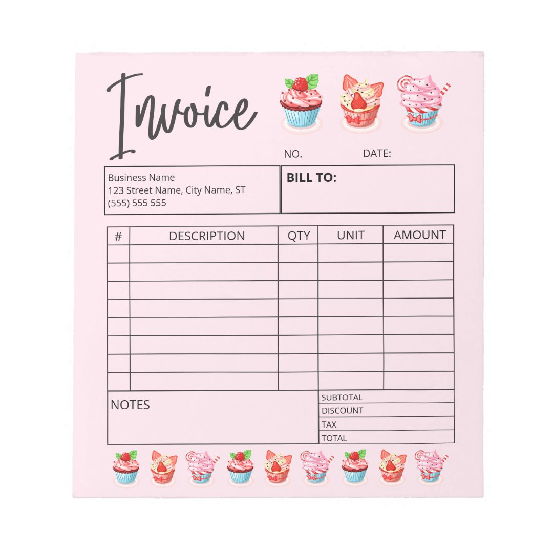 Bakery Invoice Sales Form Receipt Pastry Cupcake Notepad | Zazzle