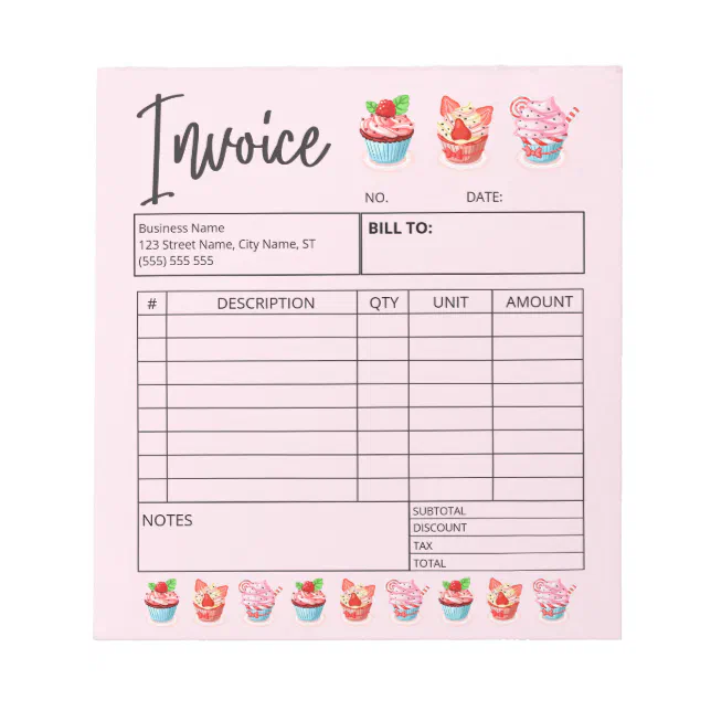 Bakery Invoice Sales Form Receipt Pastry Cupcake Notepad | Zazzle