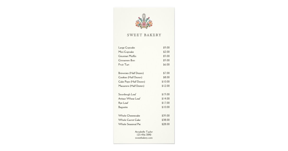 Bakery Menu Rack Card | Zazzle