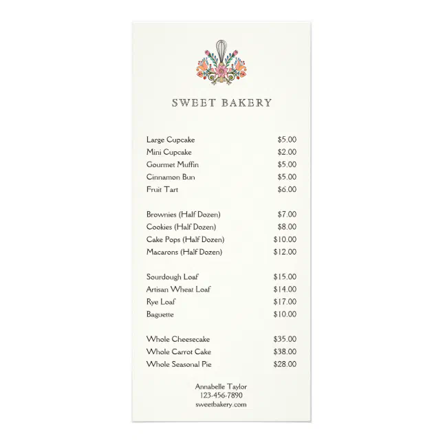 Bakery Menu Rack Card | Zazzle