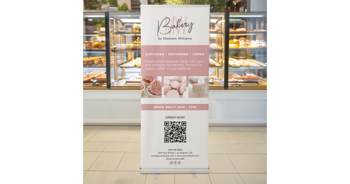 Bakery Monogram Logo Business Retractable Banner | Zazzle