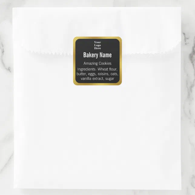 Bakery Name Black & Gold Ingredient Product Label | Zazzle
