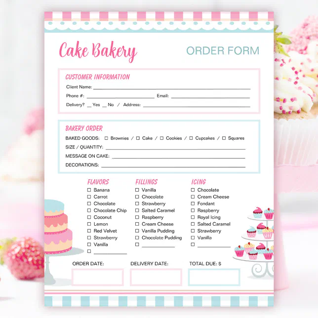 Bakery Order Form for Cakes and Cupcakes Notepad | Zazzle
