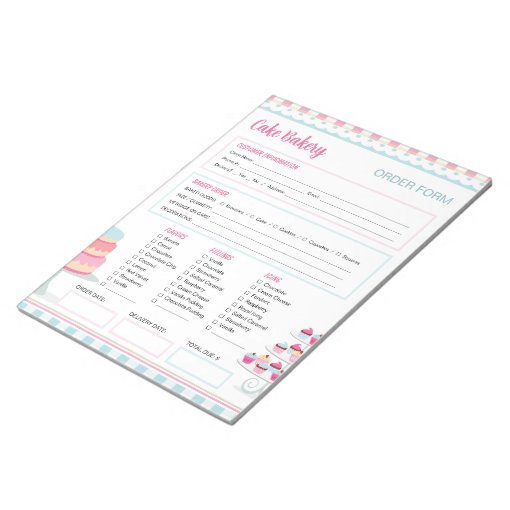 Bakery Order Form for Cakes and Cupcakes Notepad | Zazzle