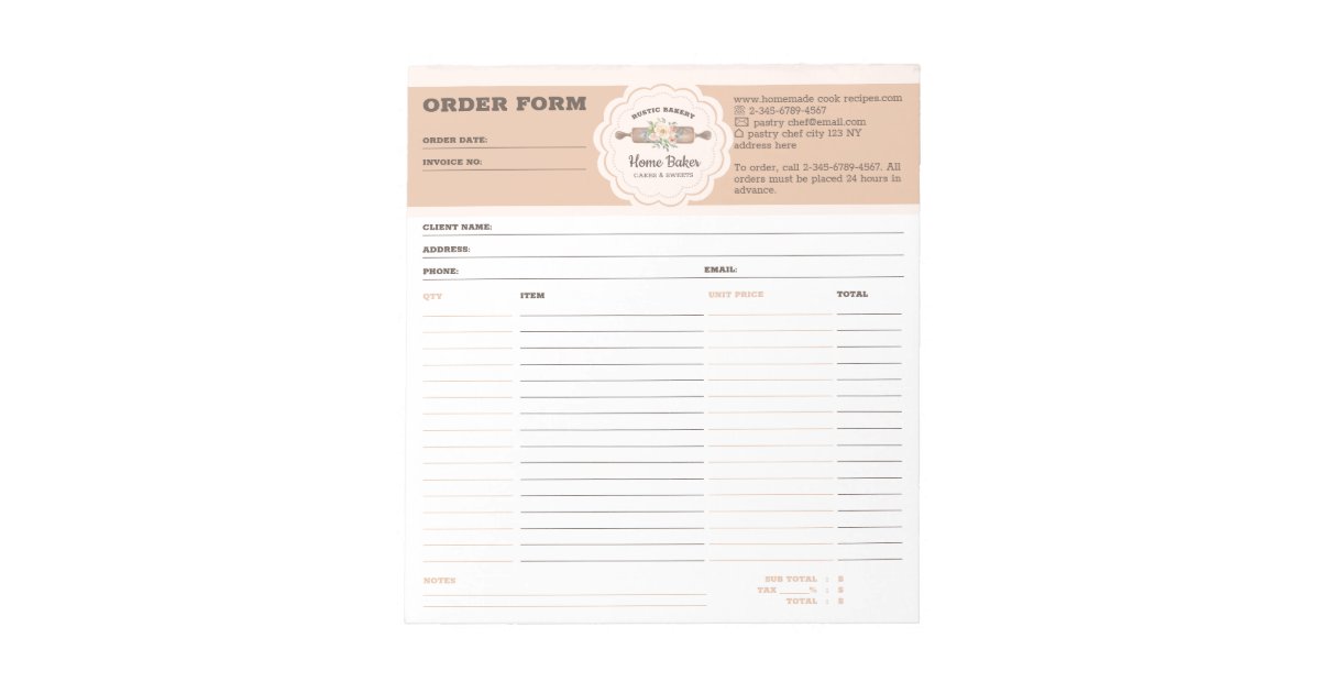 Bakery Order Form Notepad | Zazzle