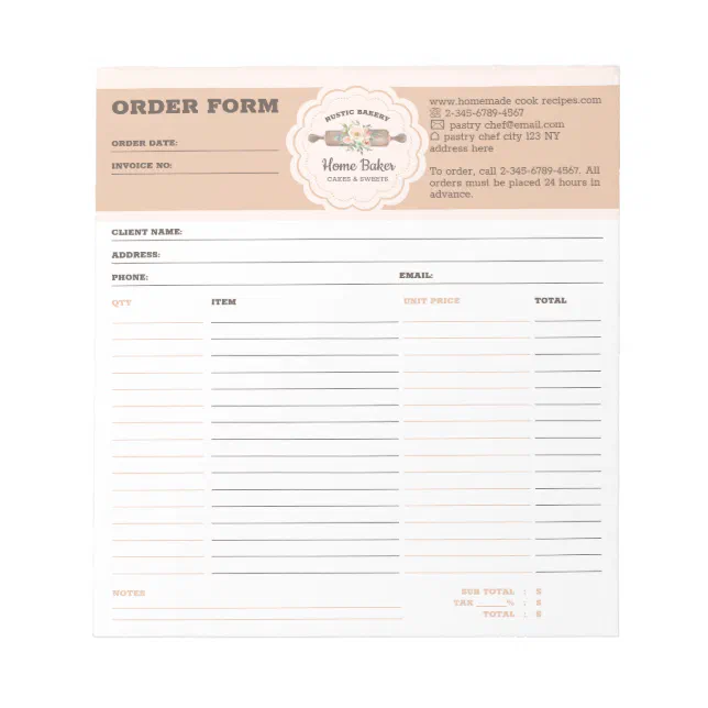 Bakery Order Form Notepad | Zazzle