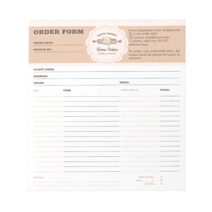 Bakery Order Form Notepad | Zazzle