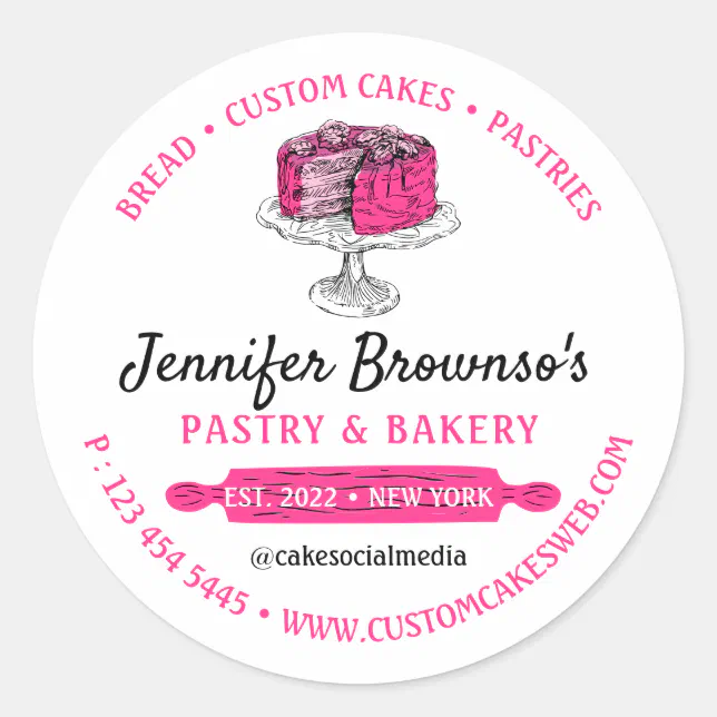 Bakery Pastry Cake Pink Cute Classic Round Sticker | Zazzle
