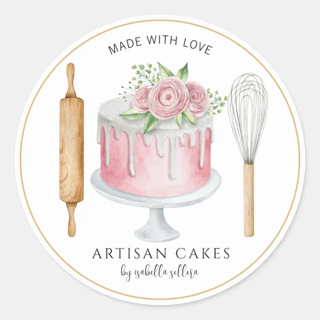Bakery Pastry Chef Baker Pink Cake Product Labels | Zazzle