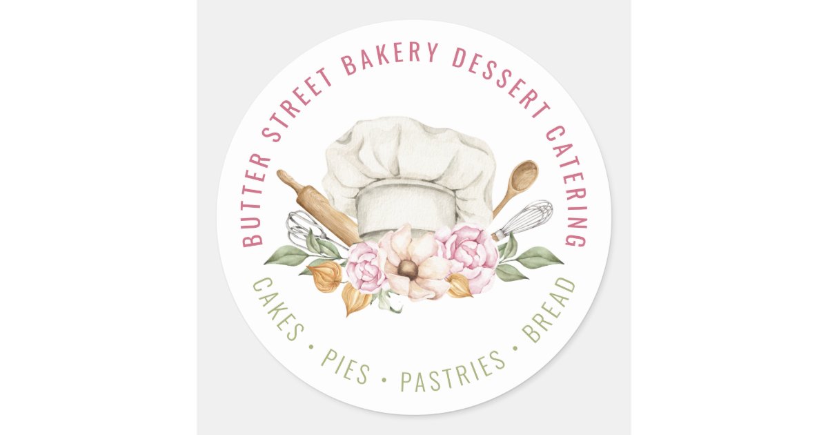 Bakery Pastry Chef Baking Utensils Watercolor Classic Round Sticker ...