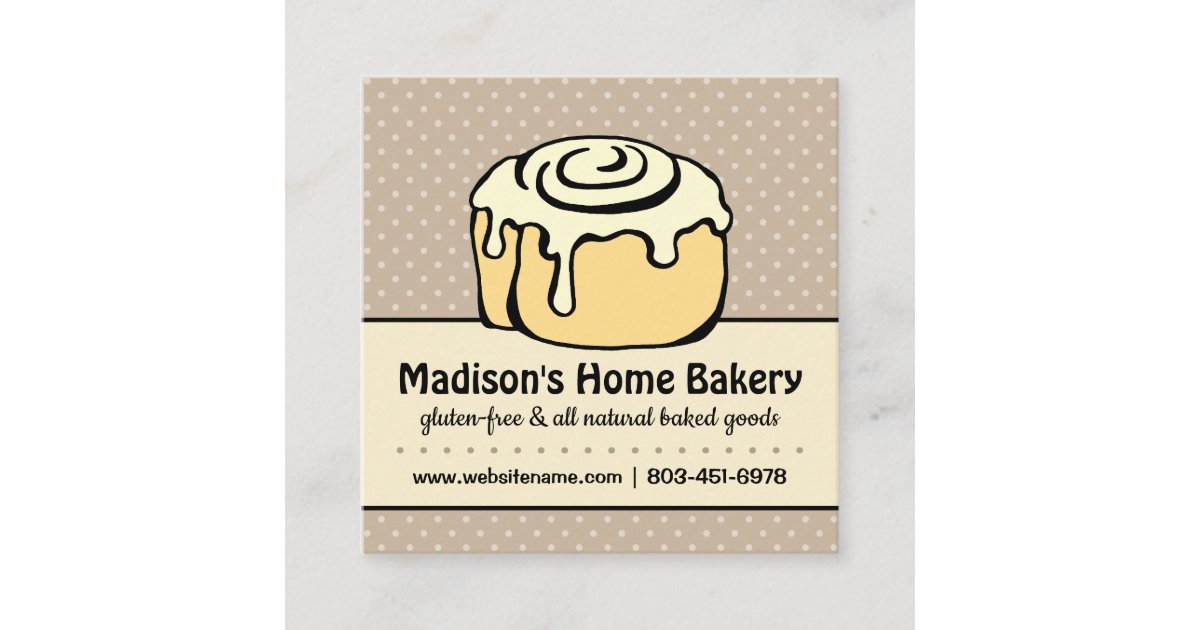 Bakery Pastry Chef Catering Cinnamon Roll Unique Square Business Card ...