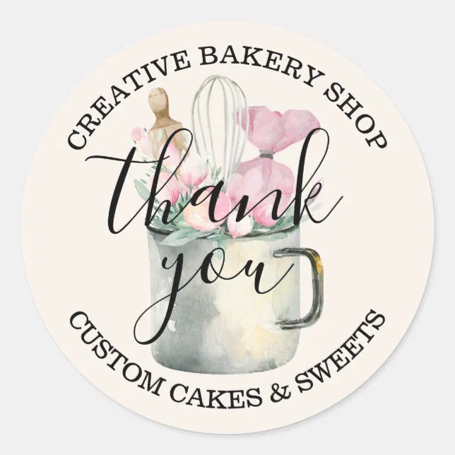 Bakery Pastry Chef cute ivory thank you Classic Round Sticker | Zazzle