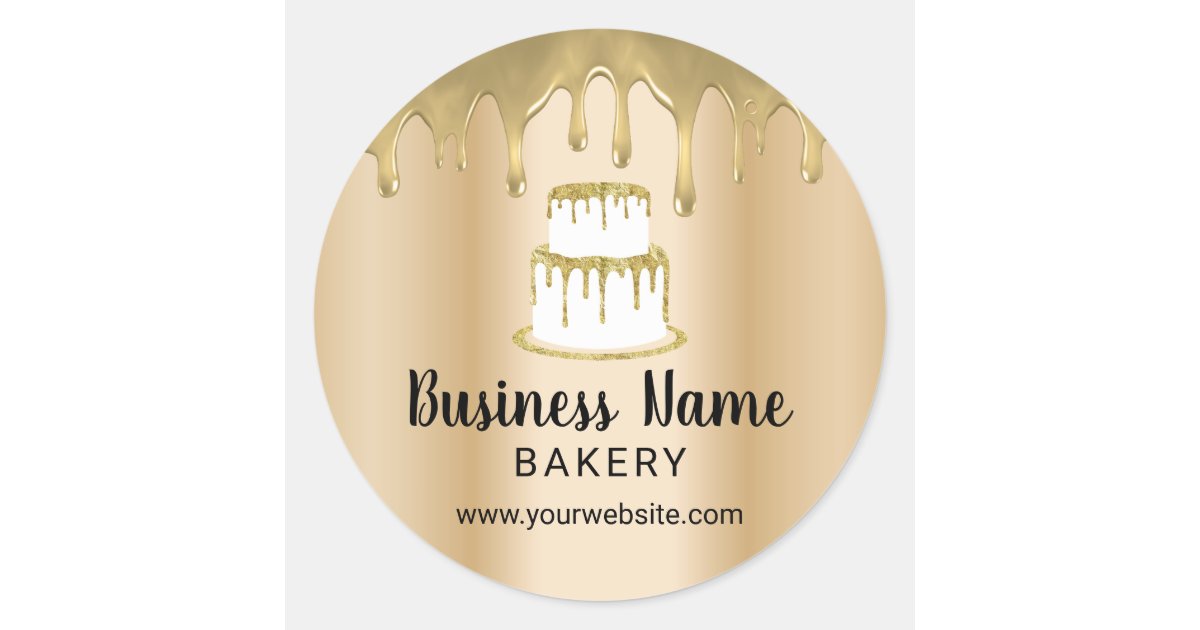 Bakery Pastry Chef Drip Cake Logo Modern Gold Classic Round Sticker ...