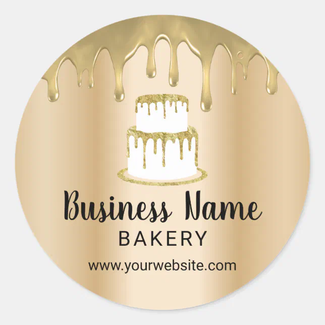 Bakery Pastry Chef Drip Cake Logo Modern Gold Classic Round Sticker ...